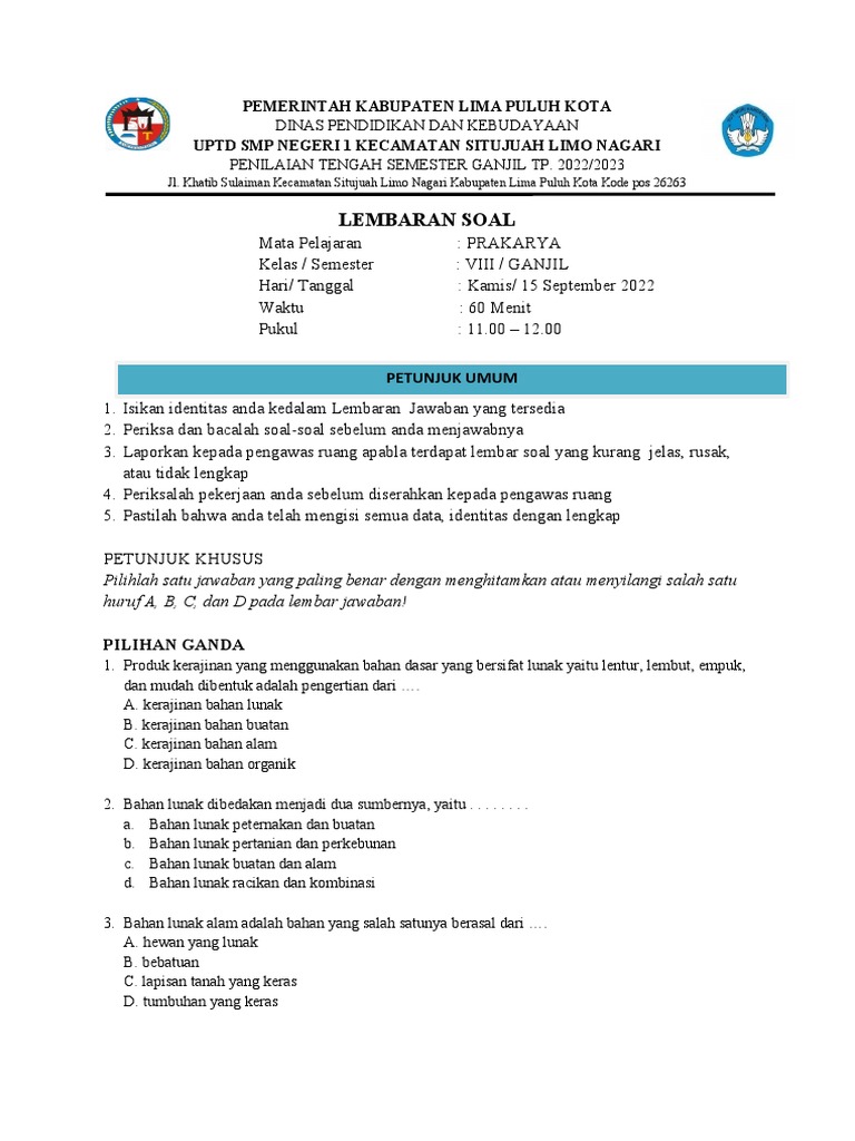 Soal PTS Prakarya Kelas 8 | PDF