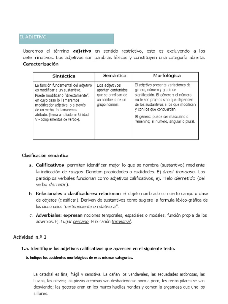Características del Adjetivo en Español | PDF | Adjetivo | Adverbio