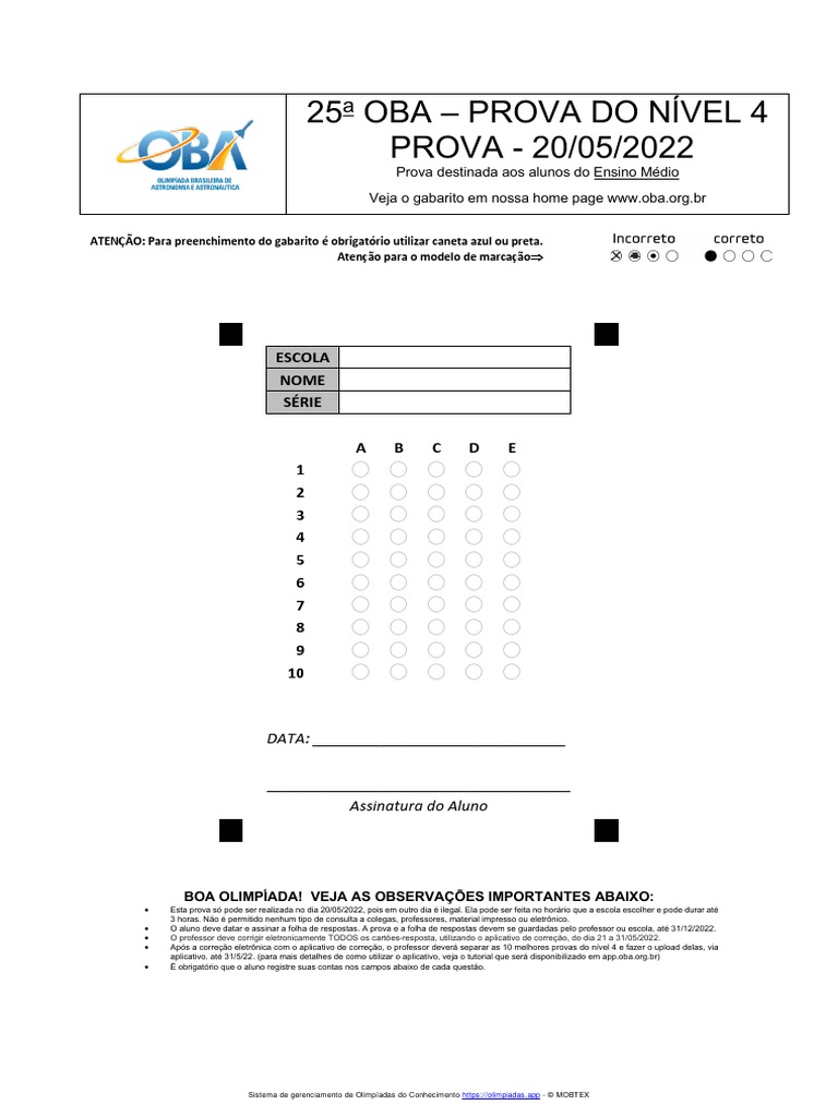 Prova Do Nível 4 Da 25 Oba de 2022 | PDF | Netuno | Lua