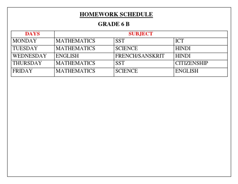 HW Schedule 22-23 | PDF