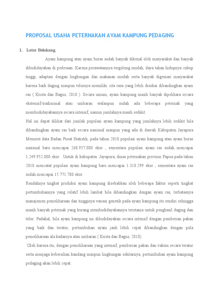 Proposal Usaha Peternakan Ayam Kampung Pedaging | PDF