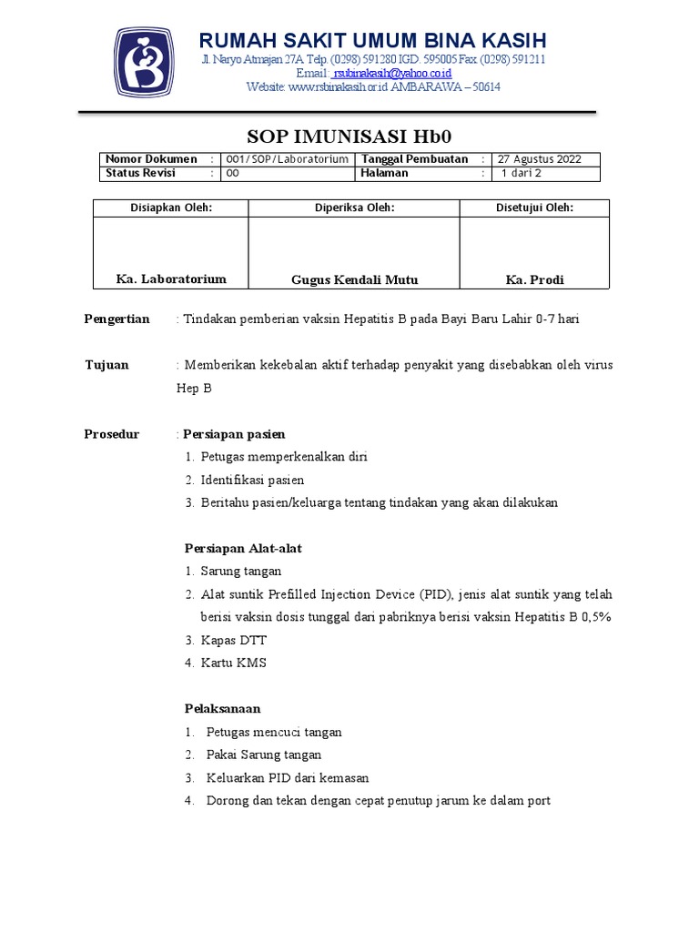 SOP IMUNISASI Hb0 | PDF