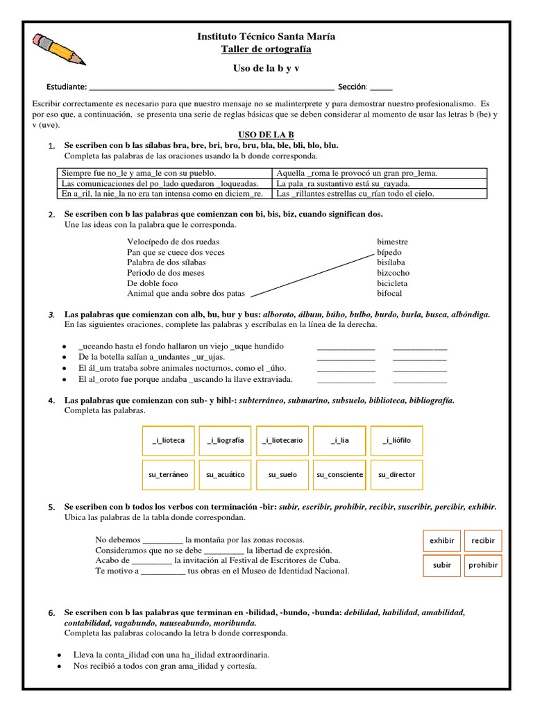 Taller de ortografía: Uso de B y V | PDF | Cocina | Alimentos