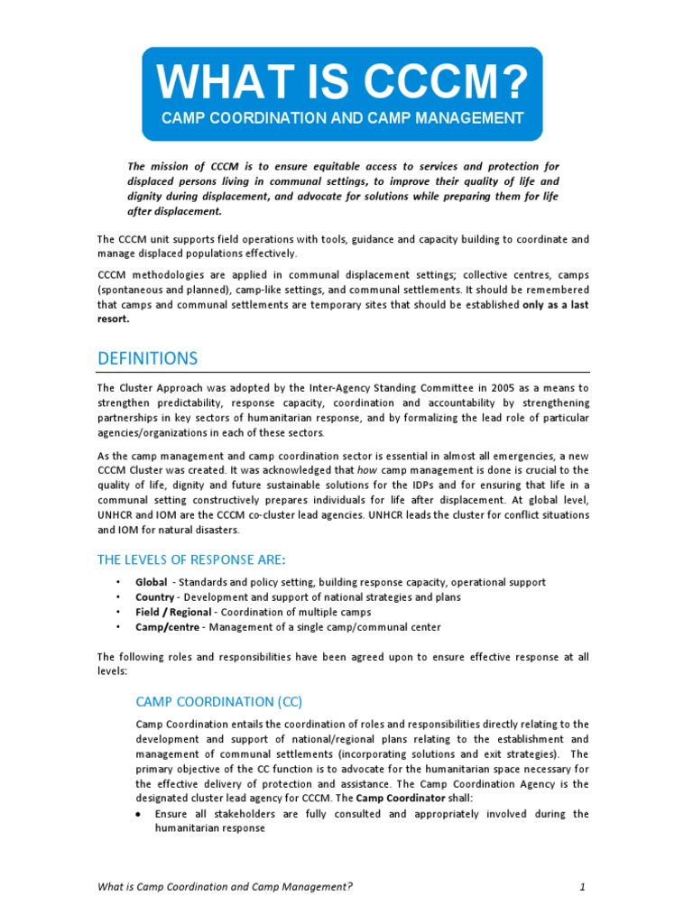CCCM Brief | Download Free PDF | Internally Displaced Person
