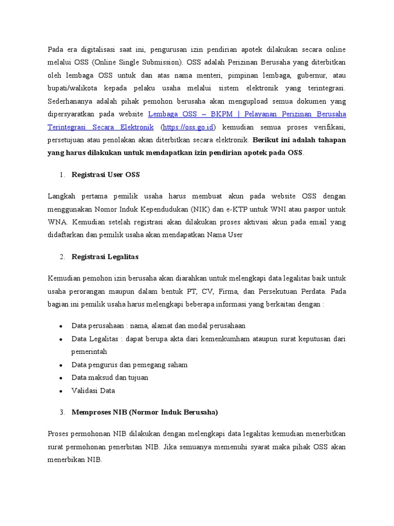 Proses Izin Pendirian Apotek OSS | PDF