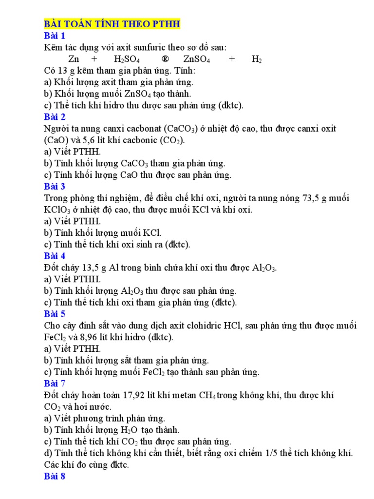 Bài Toán Tính Theo PTHH | PDF