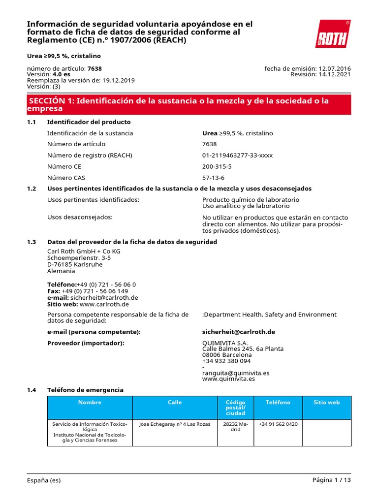 Urea MSDS | PDF | Química | Ciencias fisicas
