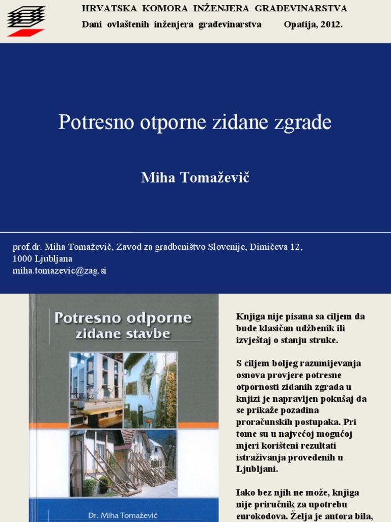 Tomazevic Miha-Potresno Otporne Zidane Zgrade-2012 | PDF