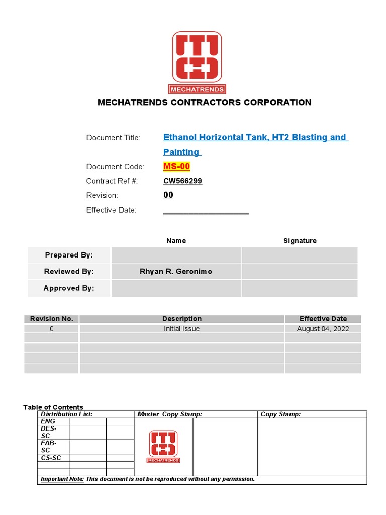 Blasting and Painting Procedure | PDF | Personal Protective Equipment ...