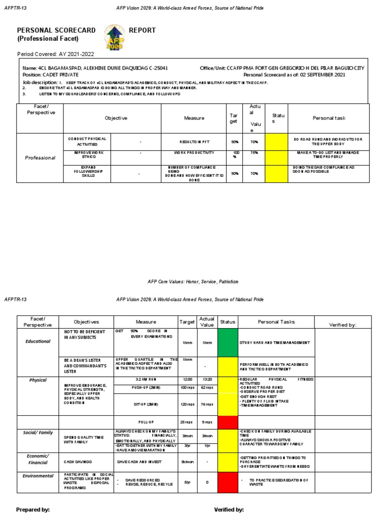 AFPTR 13 Personal Scorecard Professional Facet Report Form 4CL ...