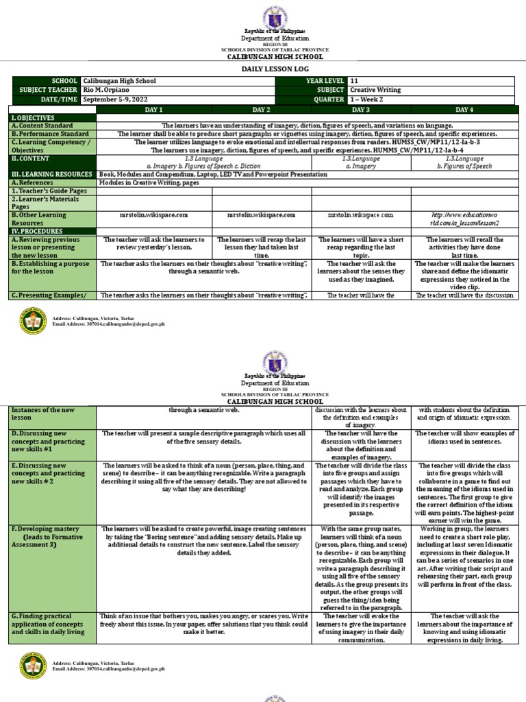 Creative Writing - Week 2 | PDF | Learning | Teachers