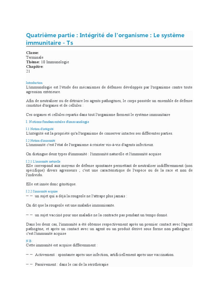 Le Système Immunitaire | PDF | Système immunitaire | Greffe d'organe