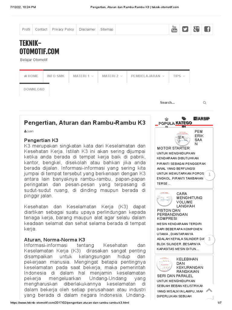 Pengertian, Aturan Dan Rambu-Rambu K3 | PDF