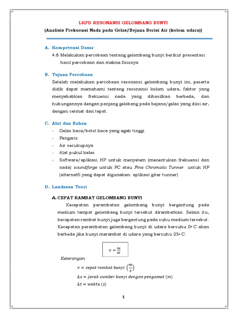 LKPD Gelombang Bunyi | PDF | Metode & Bahan Ajar | Seni
