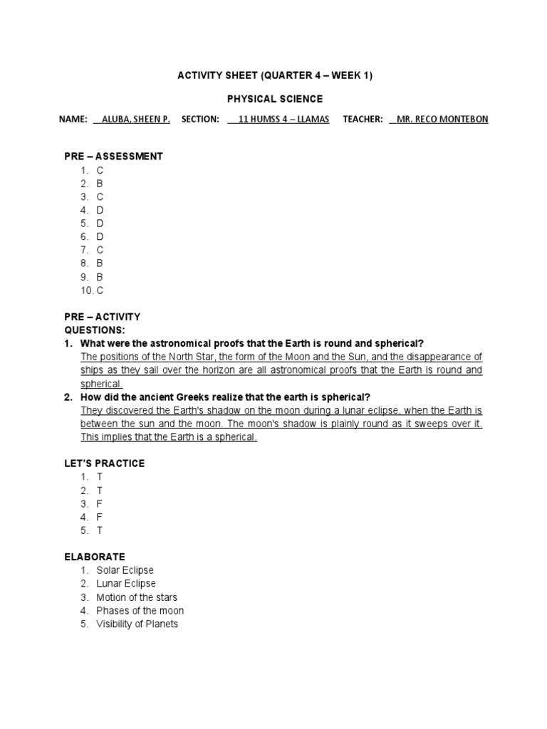 Physical Science (Q4W1) | PDF