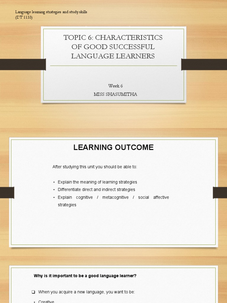 Topic 6: Characteristics of Good Successful Language Learners | PDF ...