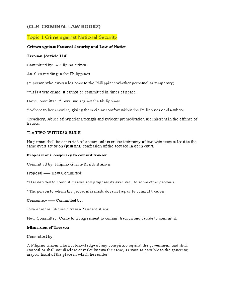 Clj4 Criminal Law Book2 | PDF | Detention (Imprisonment) | Treason
