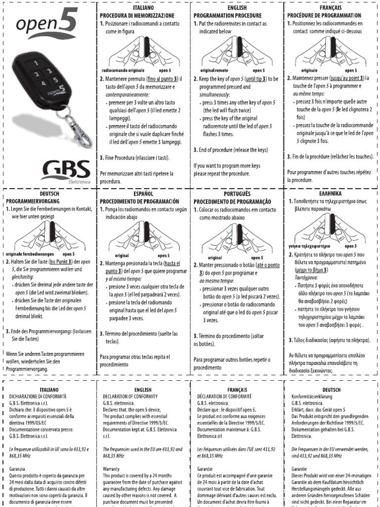 Programmazione Telecomando Open5 | PDF