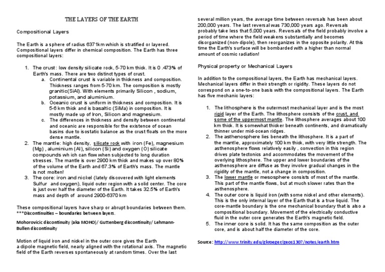 The Layers of the Earth: Compositional and Mechanical | PDF | Earth ...