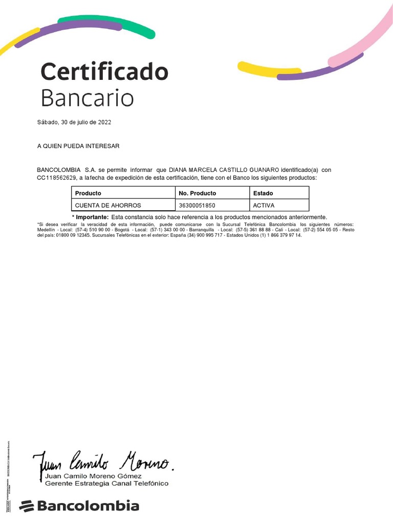 Certificado Bancario | PDF