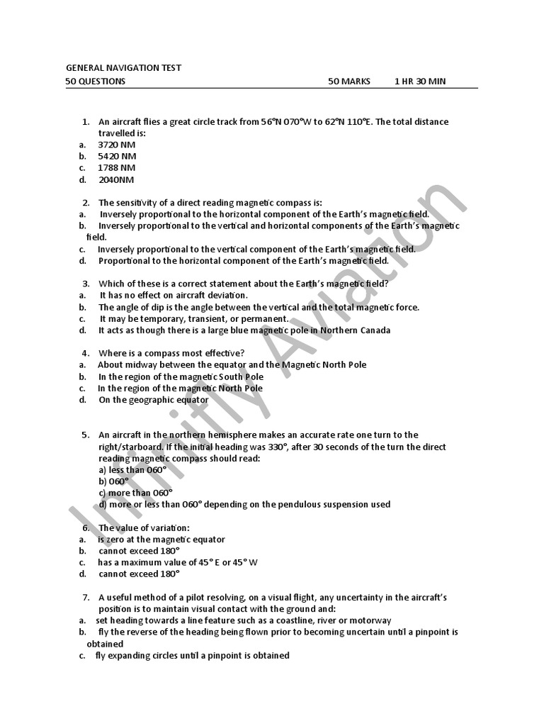 General Navigation Test Questions | PDF | Latitude | Compass