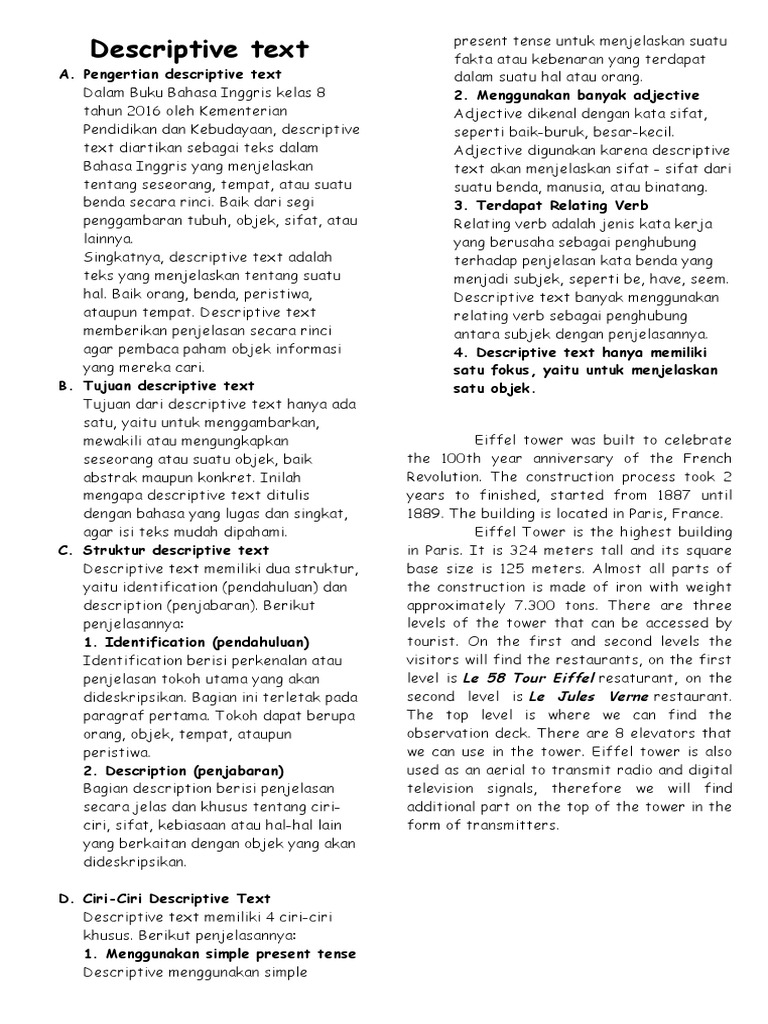 DESCRIPTIVE TEXT Da N Adjective Order | PDF