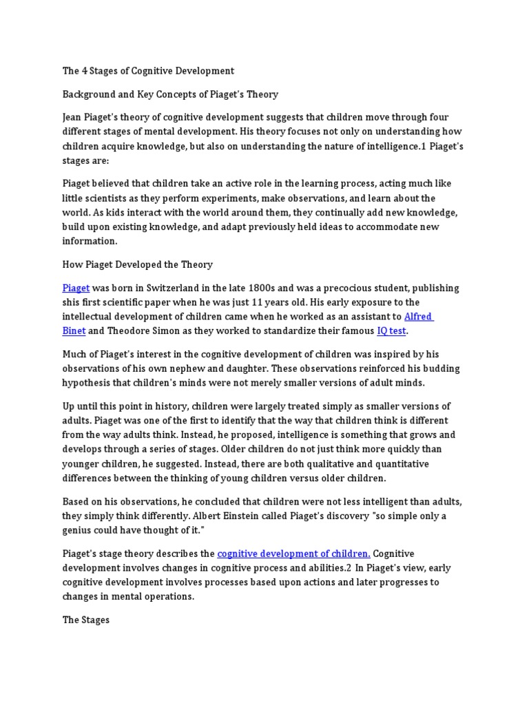 Piaget's Four Stages of Development | PDF | Cognitive Development ...