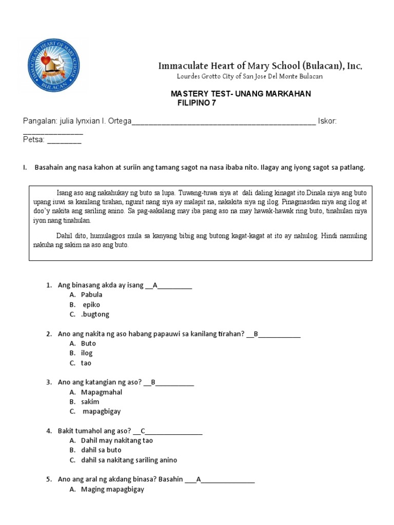 Pagsusulit Filipino 7 | PDF