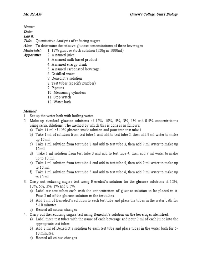 Quantitative Analysis of Reducing Sugars | PDF | Glucose | Chemical Substances