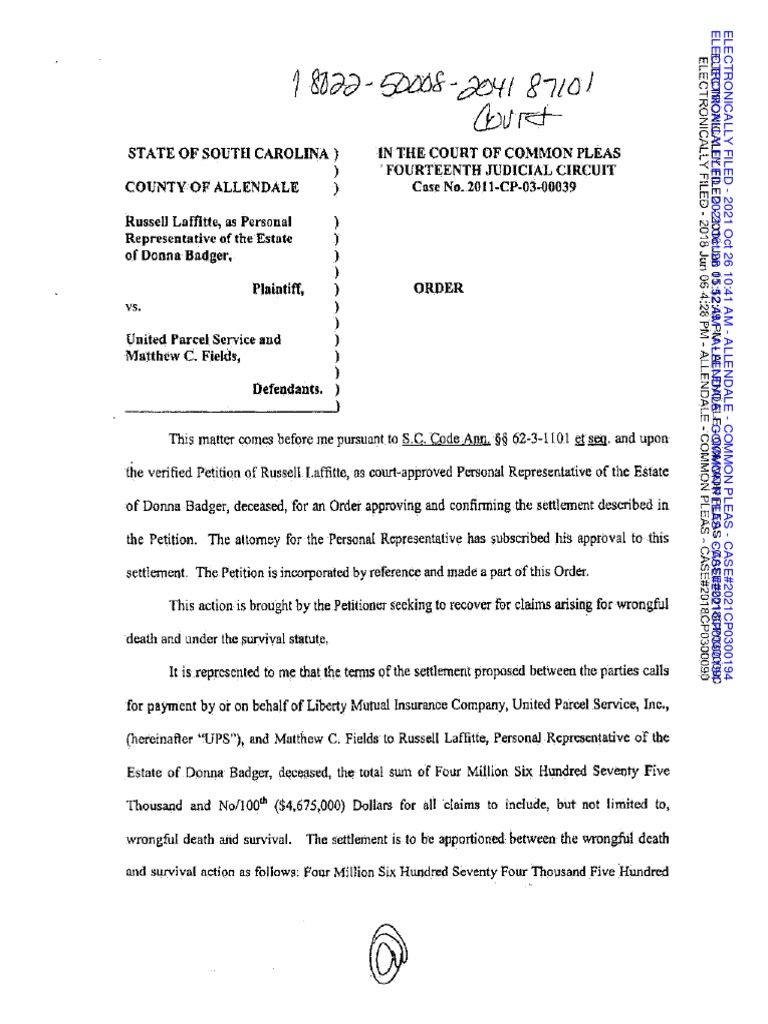 Badger Settlement Order | PDF