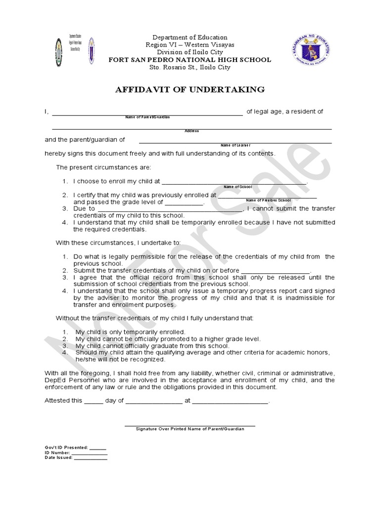Annex 3 Affidavit of Undertaking DO 3 2018 | PDF | Credential | Government
