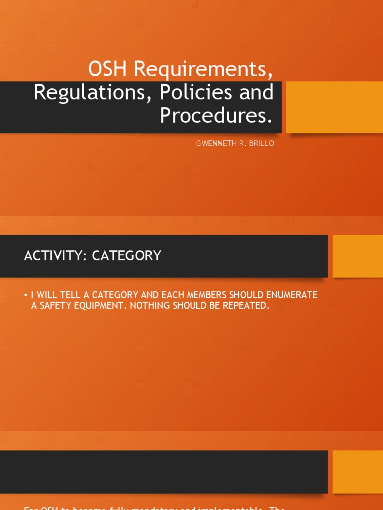 OHS Requirements, Regulations, Policies and Procedures | PDF ... OHS Requirements, Regulations, Policies and Procedures | PDF ...