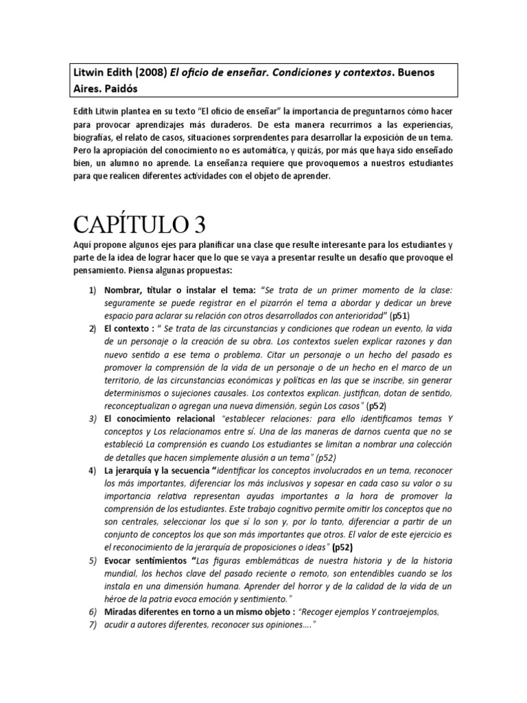 El Oficio de Enseñar Por Edith Litwin | PDF | Método de enseñanza | Aprendizaje