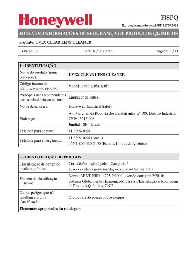 Fispq - Uvex Clear Lens Cleaner | PDF | Águas residuais | Embalagem e ...