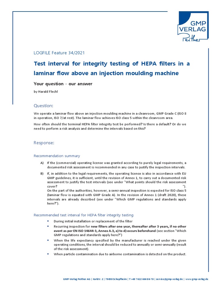 HEPA Filter Integrity Testing Guide | PDF | Leak