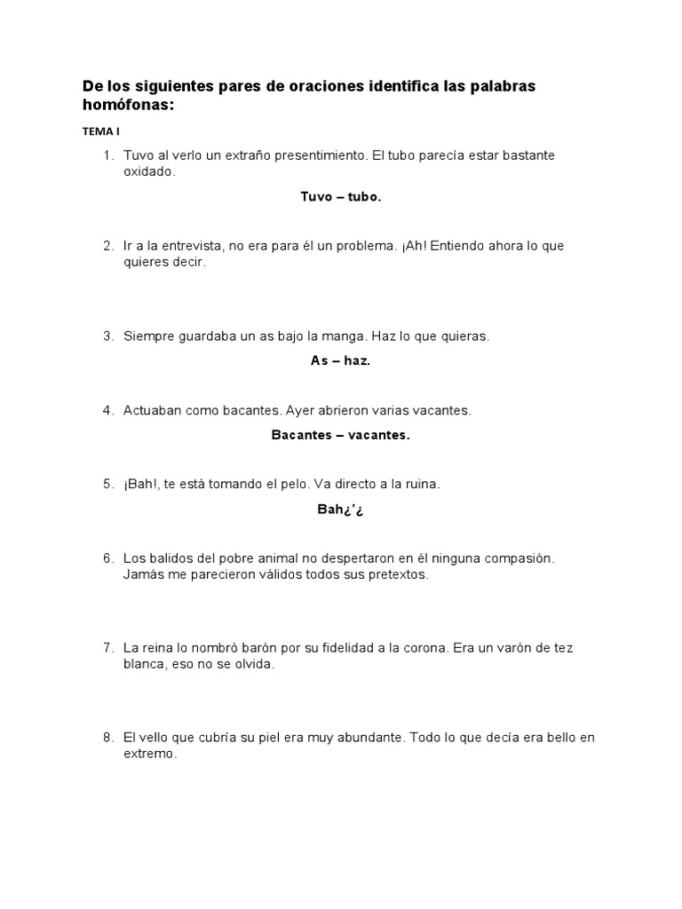 Identificación de Homófonos, Homógrafos y Parónimos | PDF