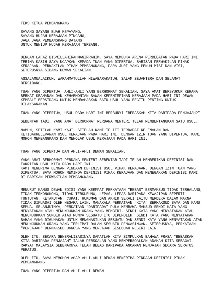 Teks Ketua Pembangkang | PDF