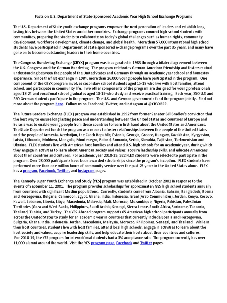 Facts Dept Of State Youth Programs PDF Arab World International