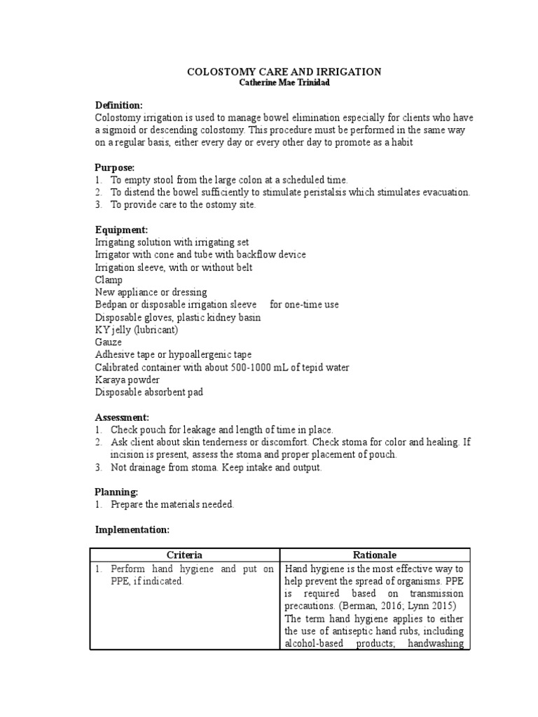L2 - COLOSTOMY CARE AND IRRIGATION - CMTrinidad | PDF | Medical ...