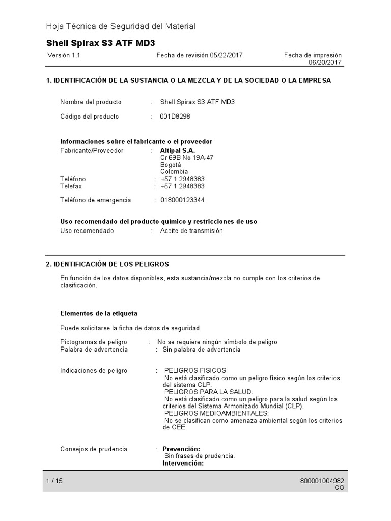 Shell Spirax S3 ATF MD3 | PDF | Residuos | Agua