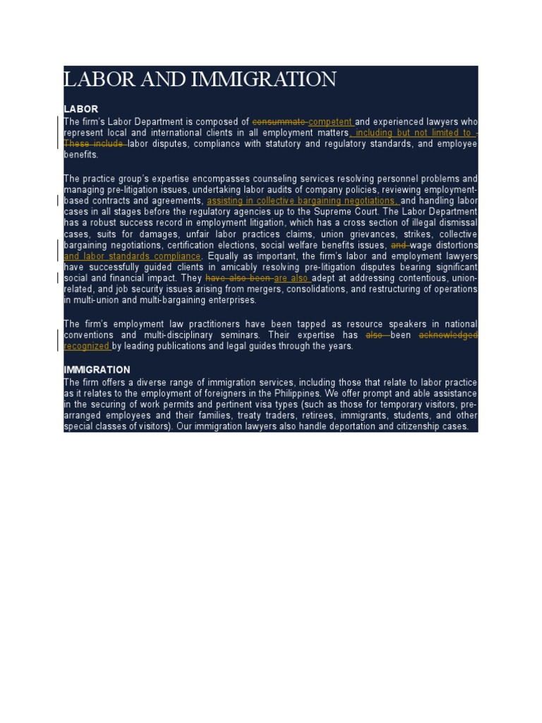 Website Write-Up - Labor and Immigration | PDF