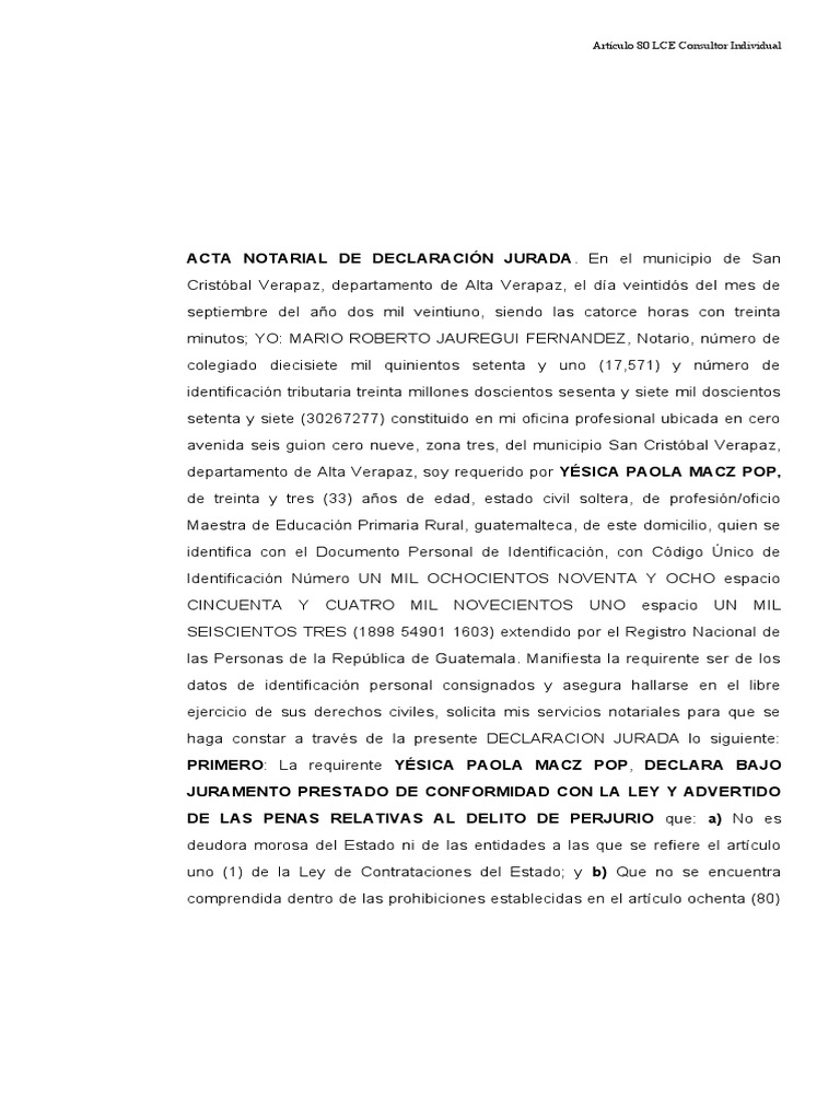 Declaracion Jurada Rgae | PDF | Guatemala | Justicia