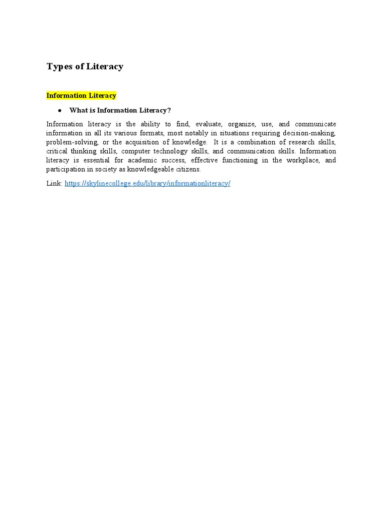 Types of Literacy | PDF