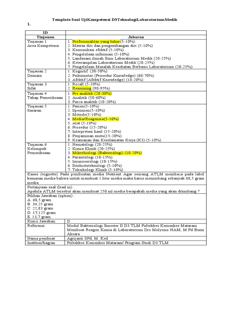 Soal UKOM Bakteriologil UKOM D3 TLM 2 | PDF