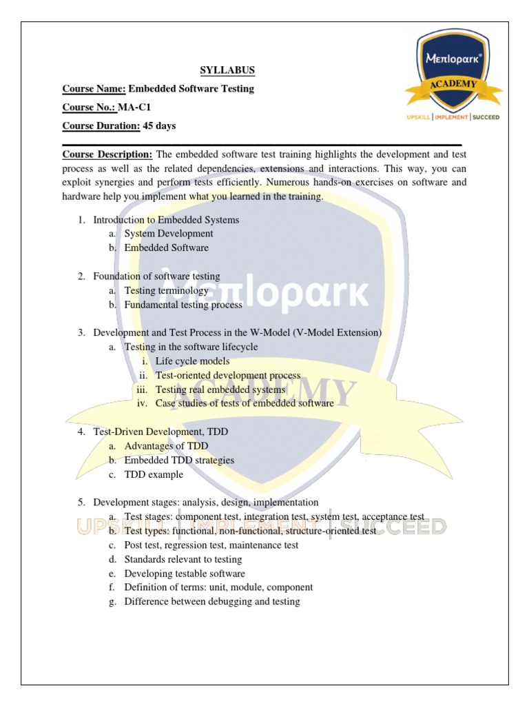 Embedded Software Testing Syllabus | PDF | Software Testing | Test ...