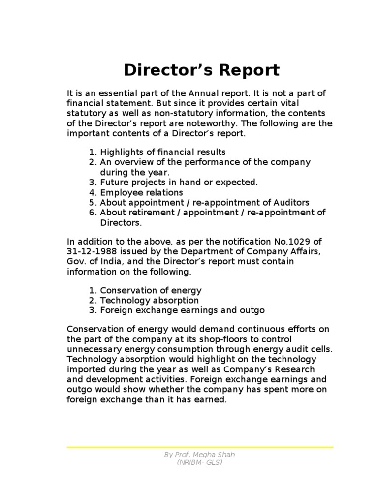 Essential Elements of a Director's Report | PDF