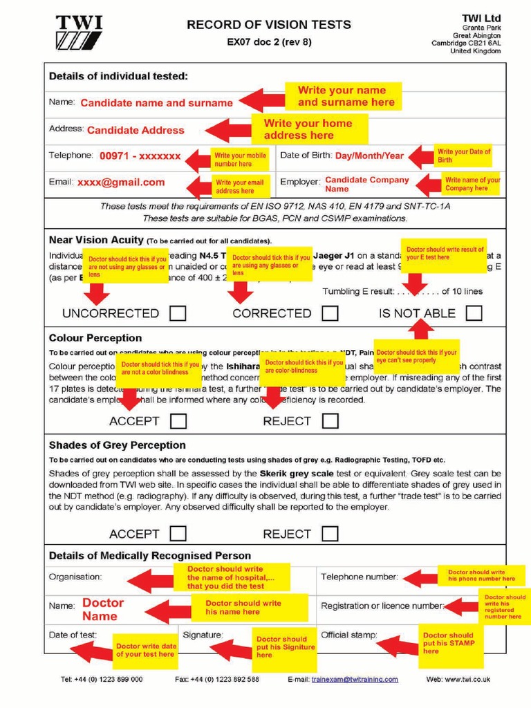 03 EX07 Doc 2 - TWI Record of Vision Tests (Rev.8) - (Filled Sample) | PDF
