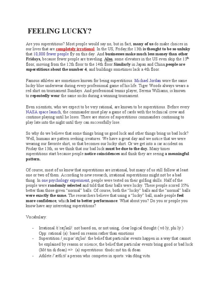 Feeling Lucky | PDF | Superstitions | Luck