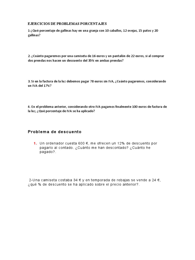 Resolución de problemas de porcentajes y descuentos en situaciones cotidianas | PDF