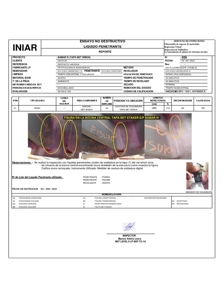 Reporte 026-2022 Bamar Iv Liquidos NDT Tapa Net Winch | PDF | Soldadura ...